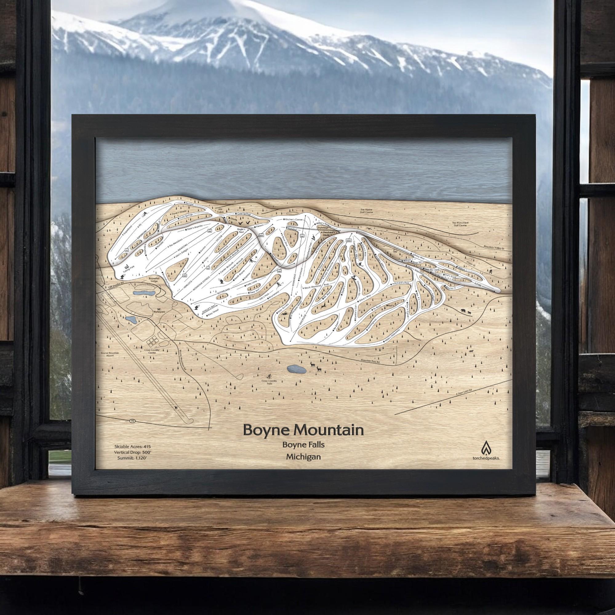 Boyne Mountain, MI Ski Trail Map | Wooden Ski Map, Ski Wall Art ...