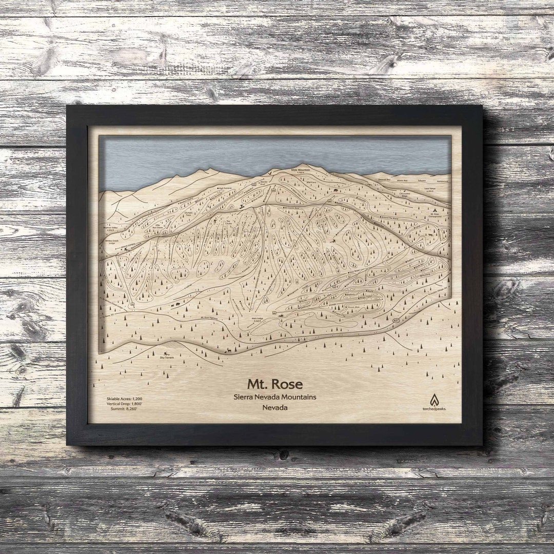 Mt. Rose, Nevada Ski Trail Map Art | Ski Slope Art, Wooden Map Art ...