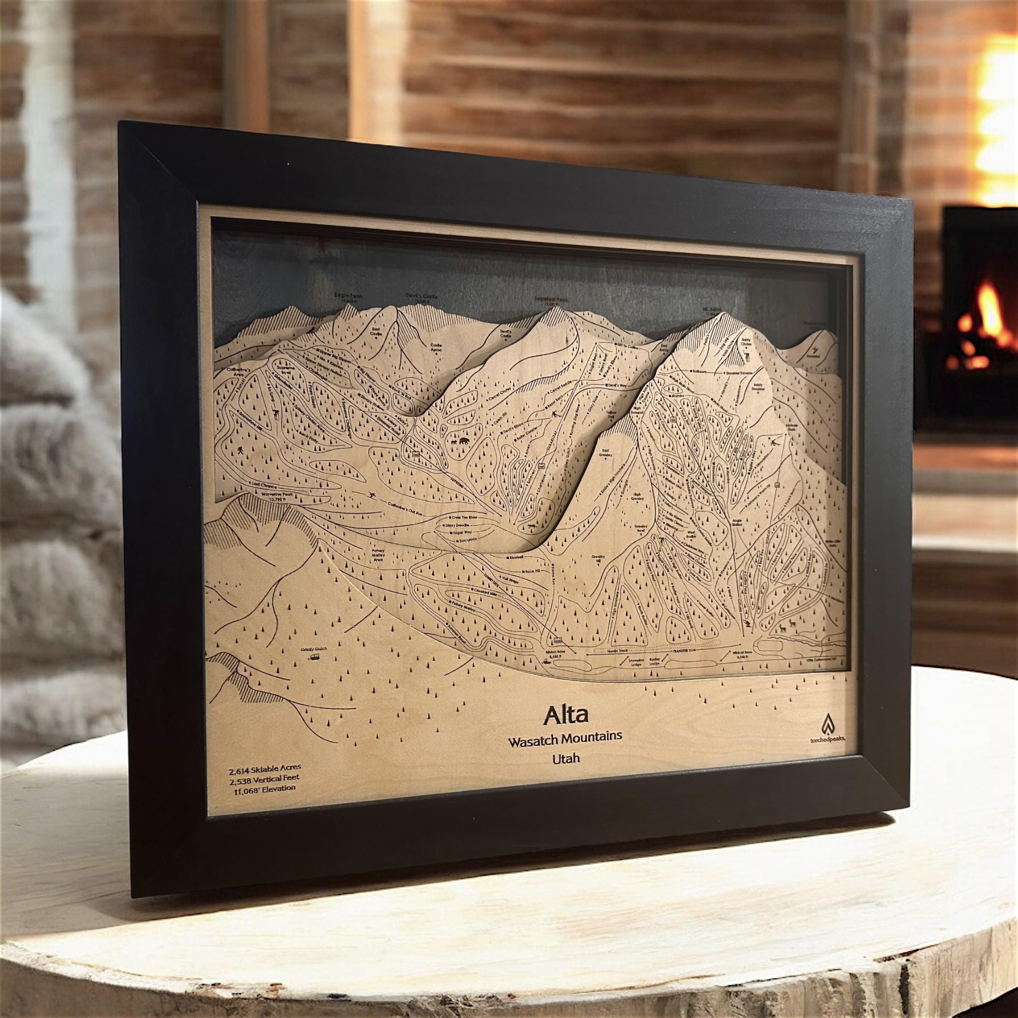 3D Alta, Utah Ski Trail Map Art Ski Slope Art, Wooden Ski Map Art ...