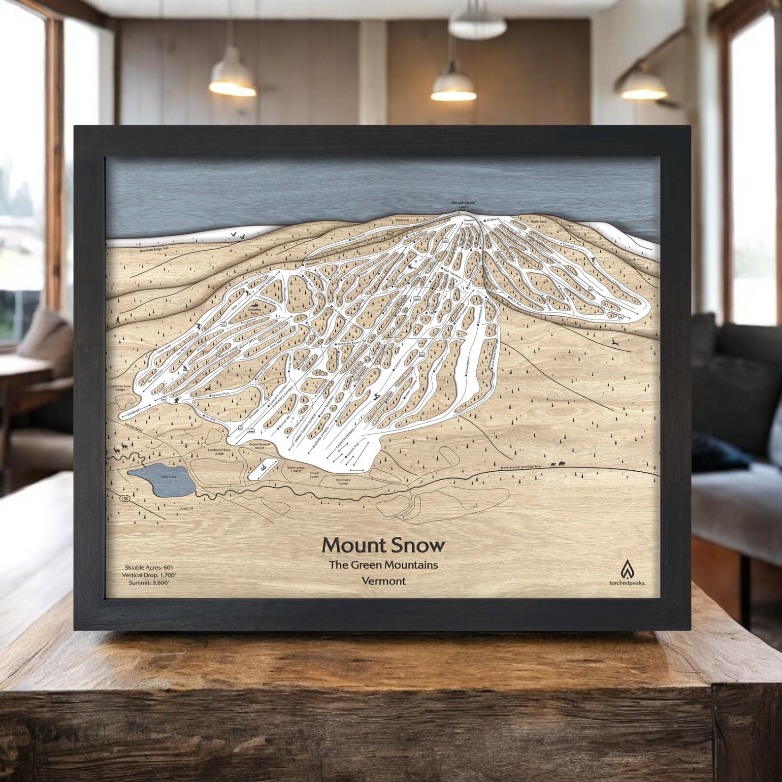 3D Mount Snow, VT Ski Trail Map Art Custom Wood Ski Map, Ski Decor, Ski ...