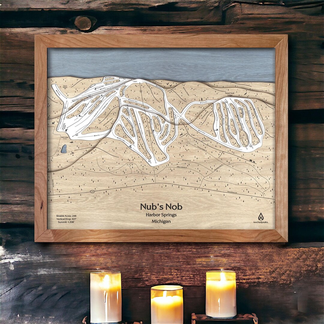 3D Nub's Nob, MI Ski Trail Map Wooden Ski Resort Map, Ski Slope Art ...