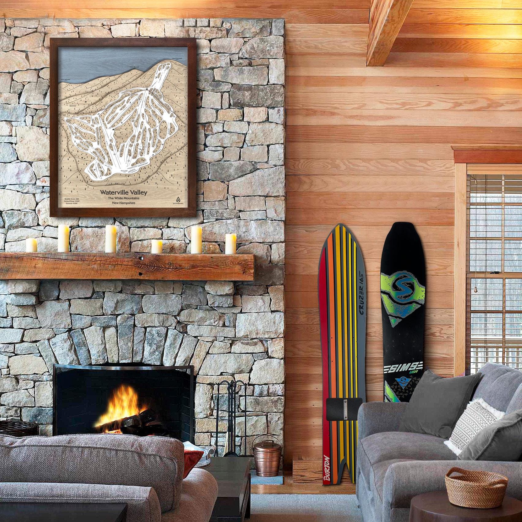 Waterville Valley, NH Ski Trail Map | Custom Wood Ski Map, Ski Decor ...