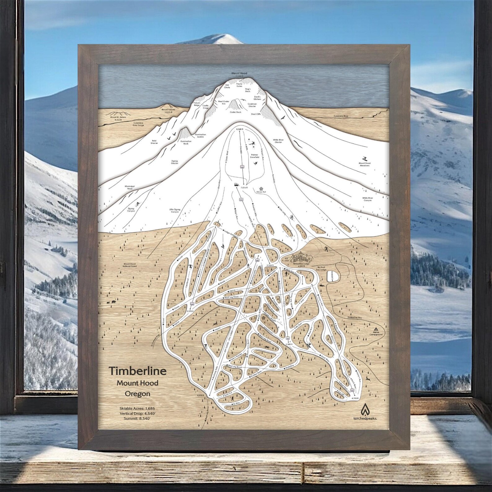 Timberline Lodge Mount Hood Ski Trail Map | Wooden Ski Map, Skiing Sign ...