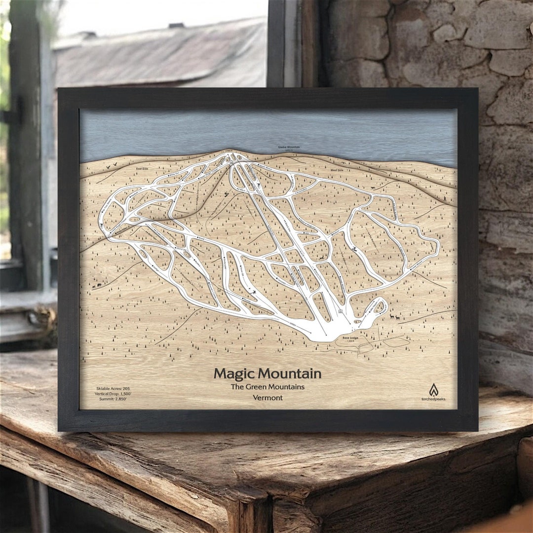 Magic Mountain, Vermont Ski Trail Map | Custom Wood Ski Map, Ski Decor ...