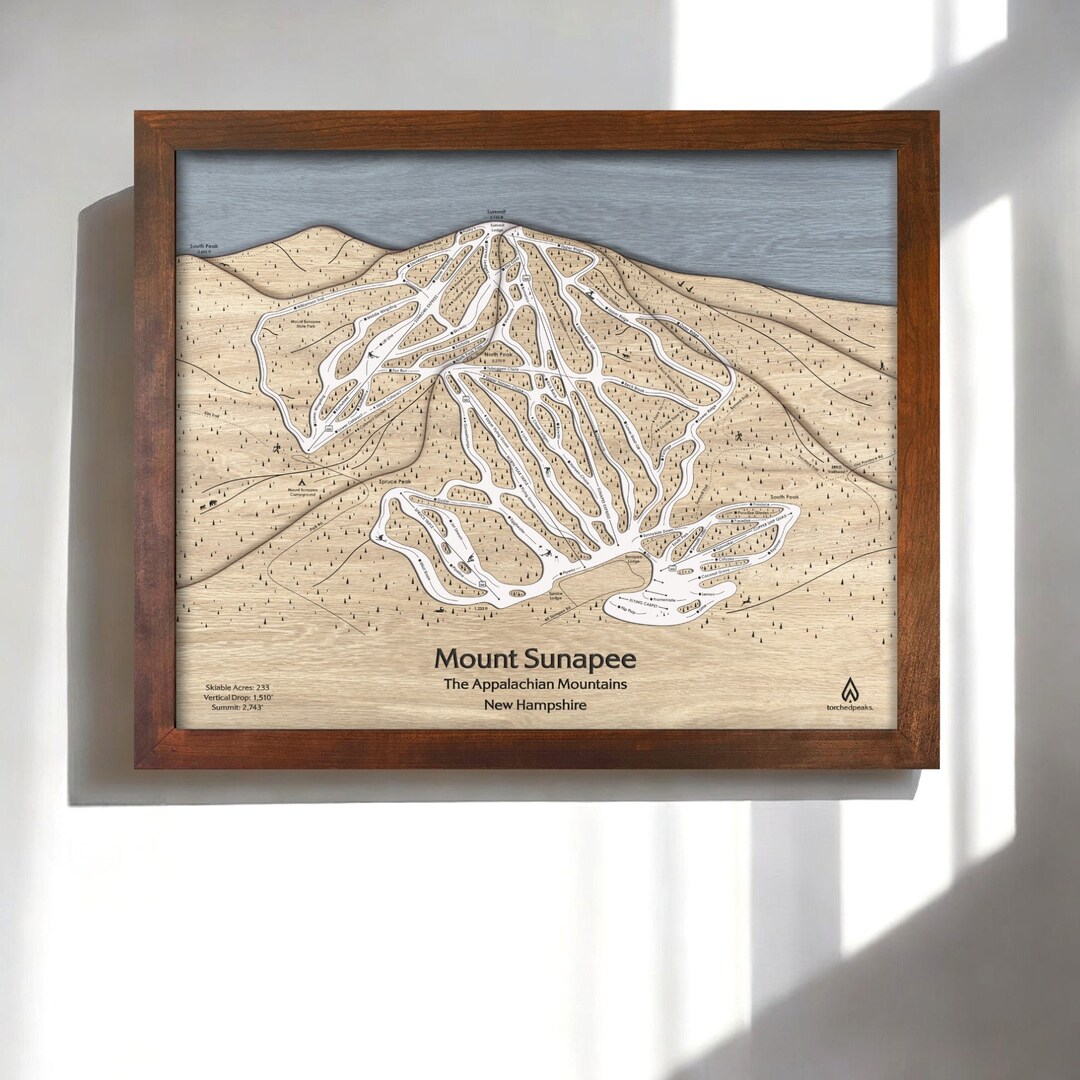 3D Mount Sunapee, NH Ski Trail Map Custom Wood Mountain Art, Layered ...