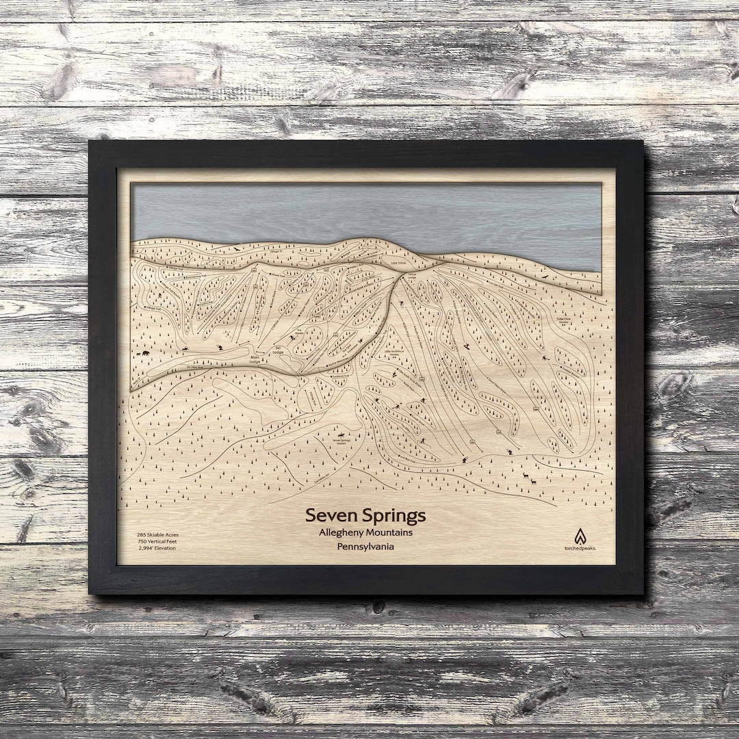 3D Seven Springs Resort, PA Ski Trail Map Art Ski Slope Art, Wooden Map ...