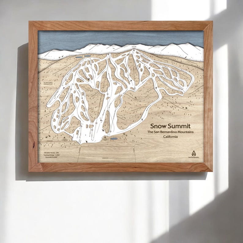 Snow Summit Ski Trail Map | Custom Wood Ski Resort Map, Skiing Wall Art ...