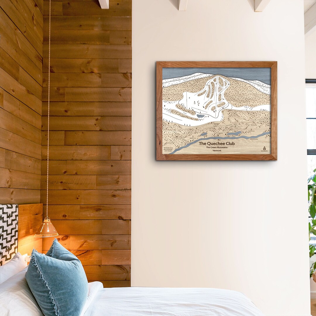 3D Quechee Club, VT Ski Trail Map Art Ski Quechee Wooden Ski Slope Art ...