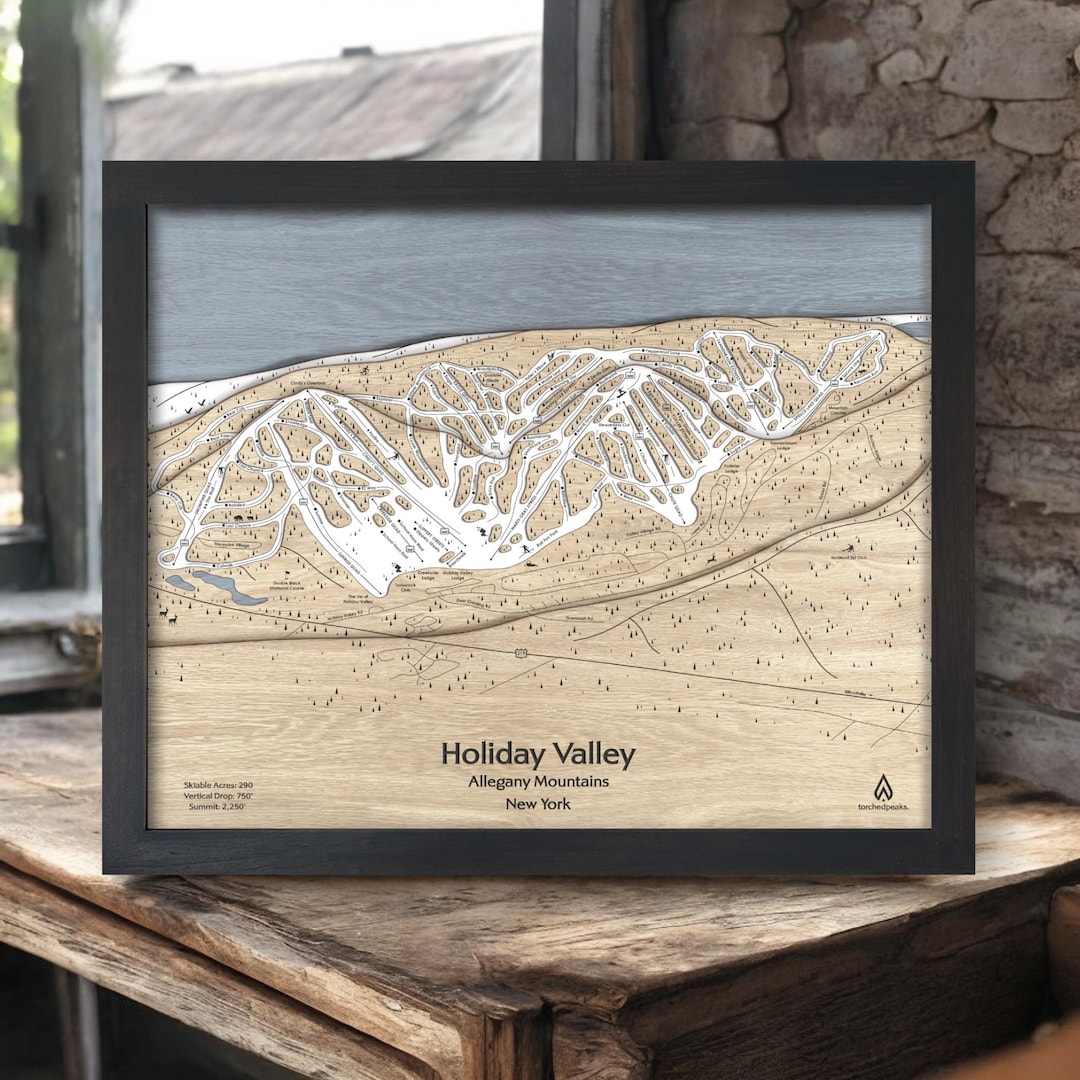 Holiday Valley, NY Ski Trail Map | Wooden Ski Resort Map, Ski Slope Art ...