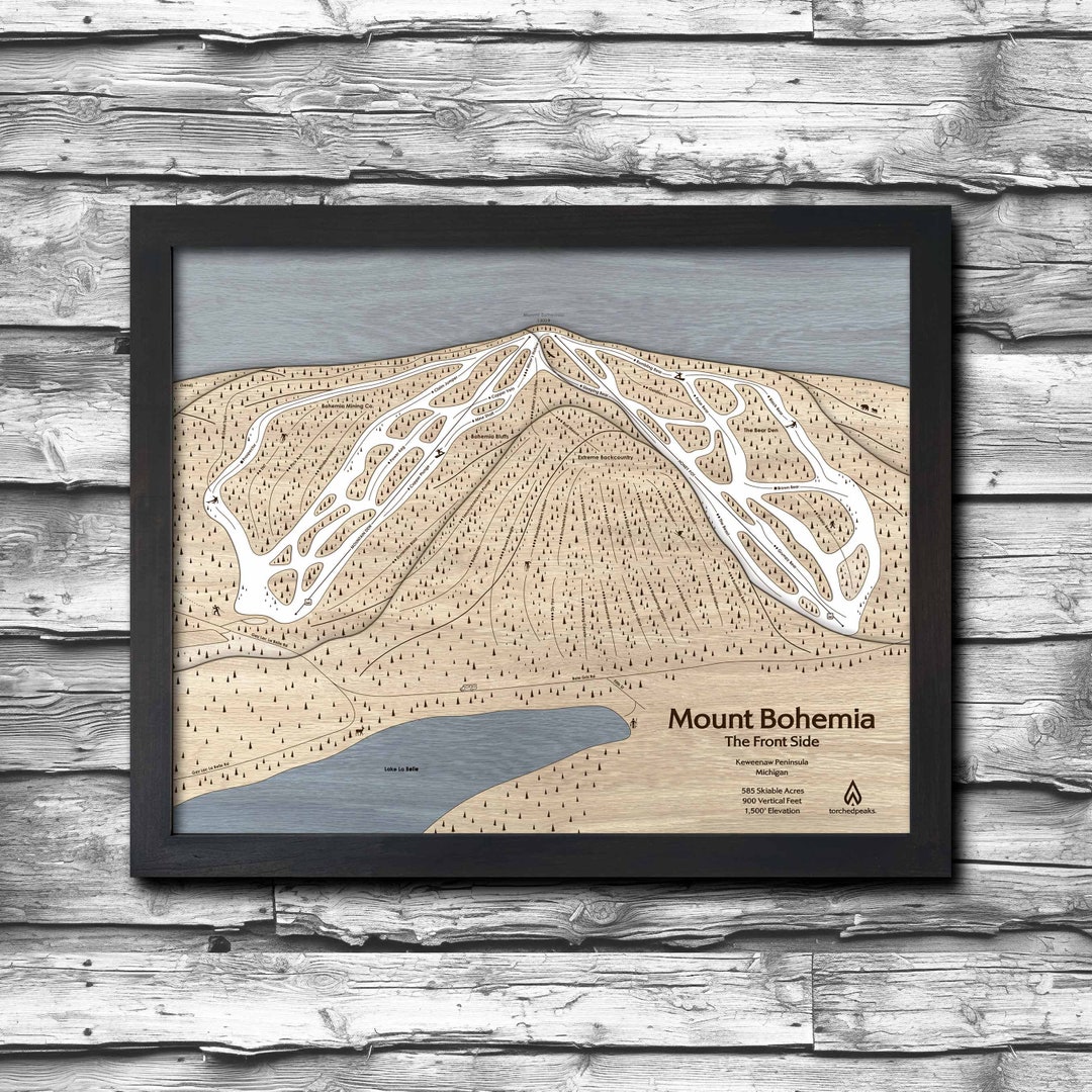 3D Mount Bohemia, MI Ski Trail Map Art Wooden Ski Slope Art, Layered ...