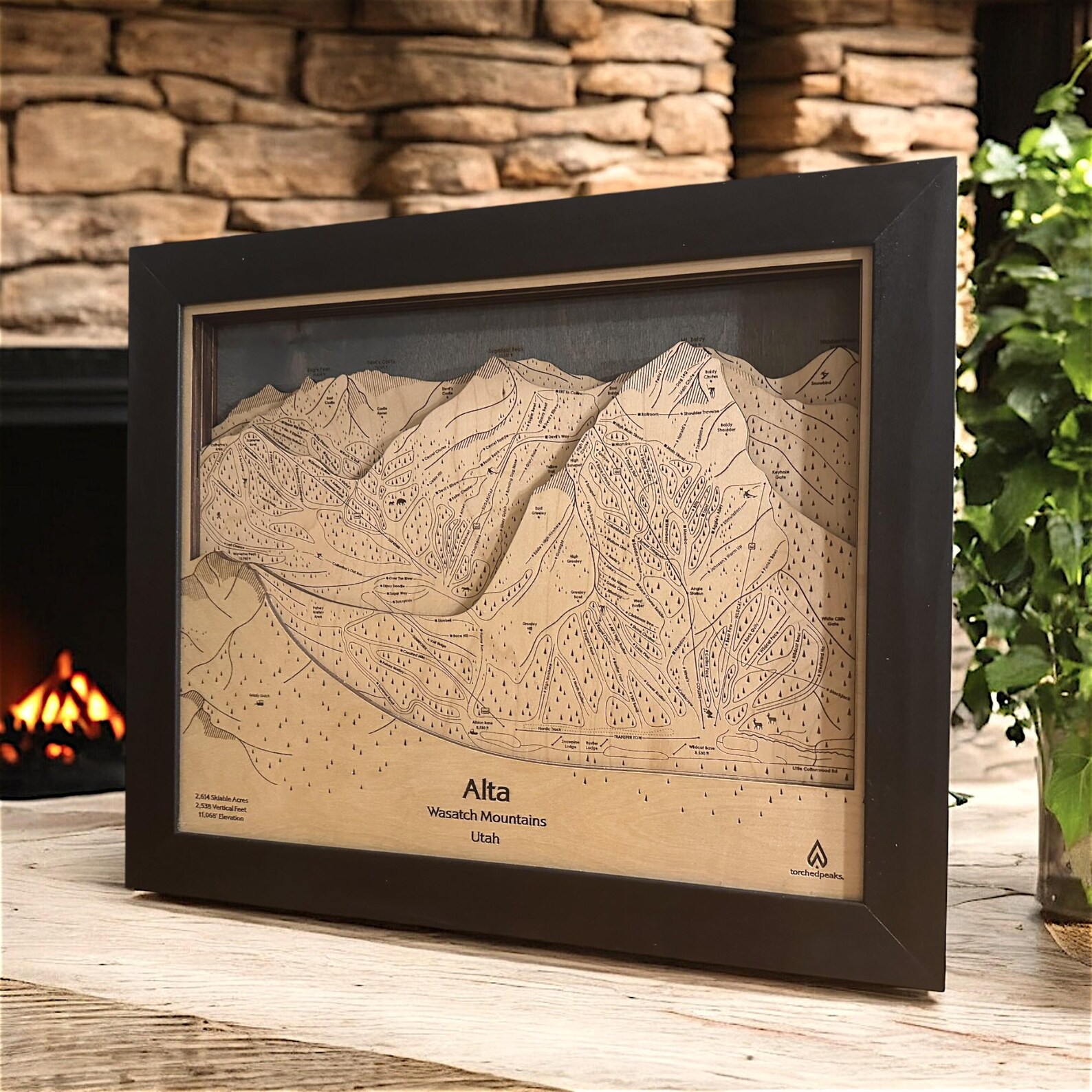 Alta Ski Trail Map | Wooden Alta Mountain Utah Ski Resort Map, Mountain ...