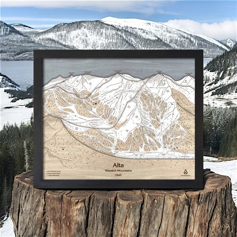 Alta, Utah Ski Trail Map Art | Wooden Alta Ski Resort Map, Skiing Wall ...