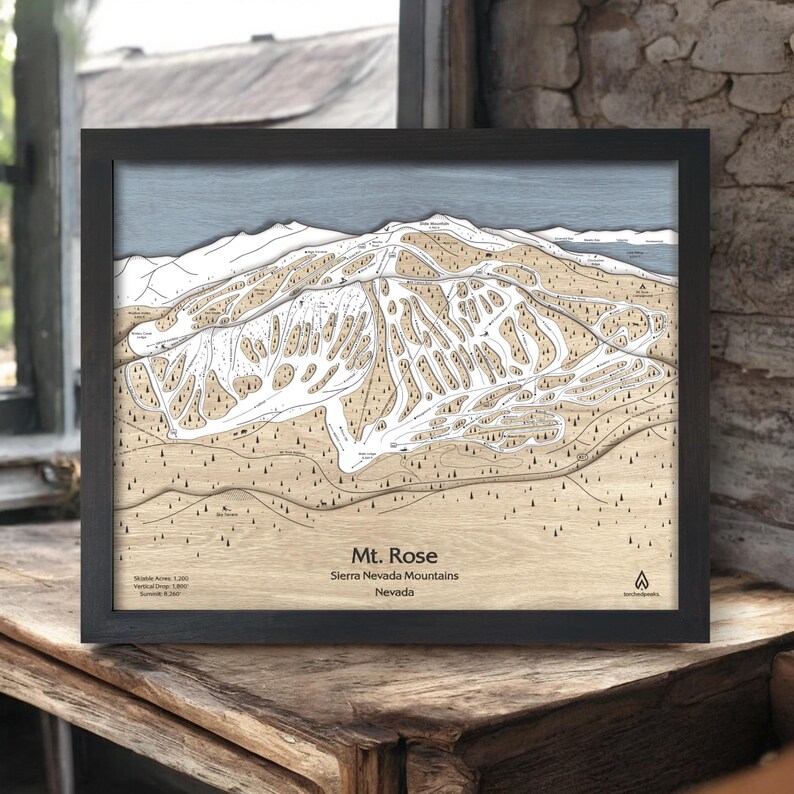3D Mt Rose, NV Ski Resort Trail Map Custom Ski Map, Ski Slope Map Art ...