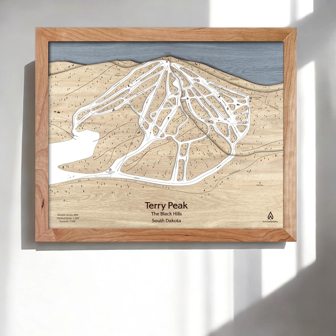 Terry Peak, SD Ski Trail Map | Wooden Ski Resort Map | Skiing Wall Art ...