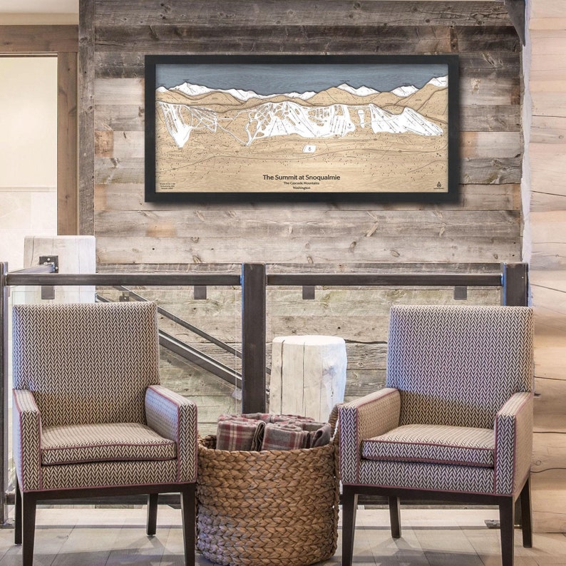 Summit at Snoqualmie Ski Map Art | Wooden Skiing Art, Panoramic Ski ...