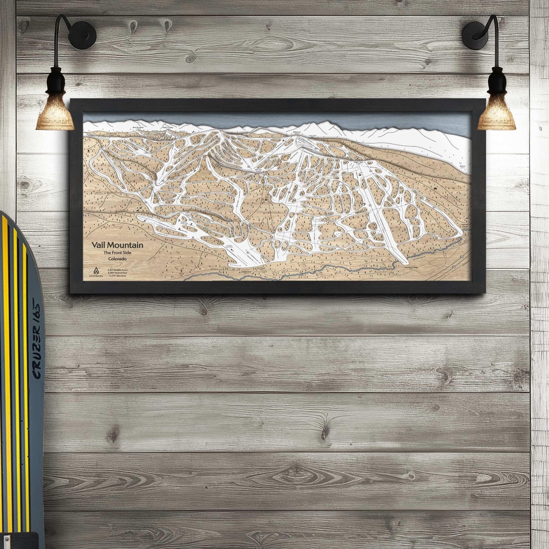 3D Vail Colorado Ski Map Art Wooden Vail Mountain front Side Skiing Art, Panoramic Ski Resort ...