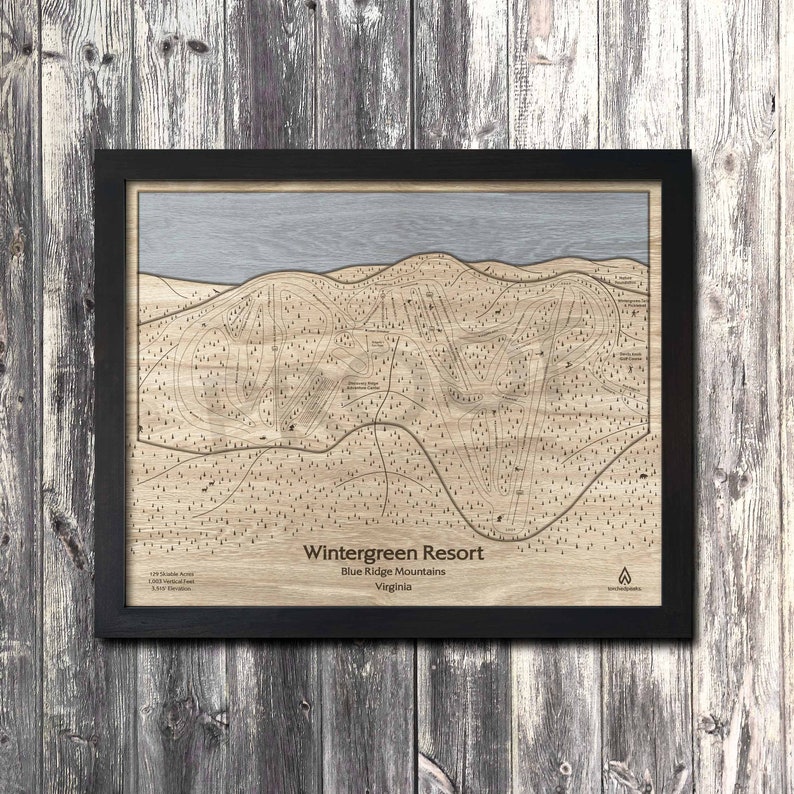 Wintergreen, VA Ski Trail Map Art | Ski Slope Mountain Art, Engraved ...