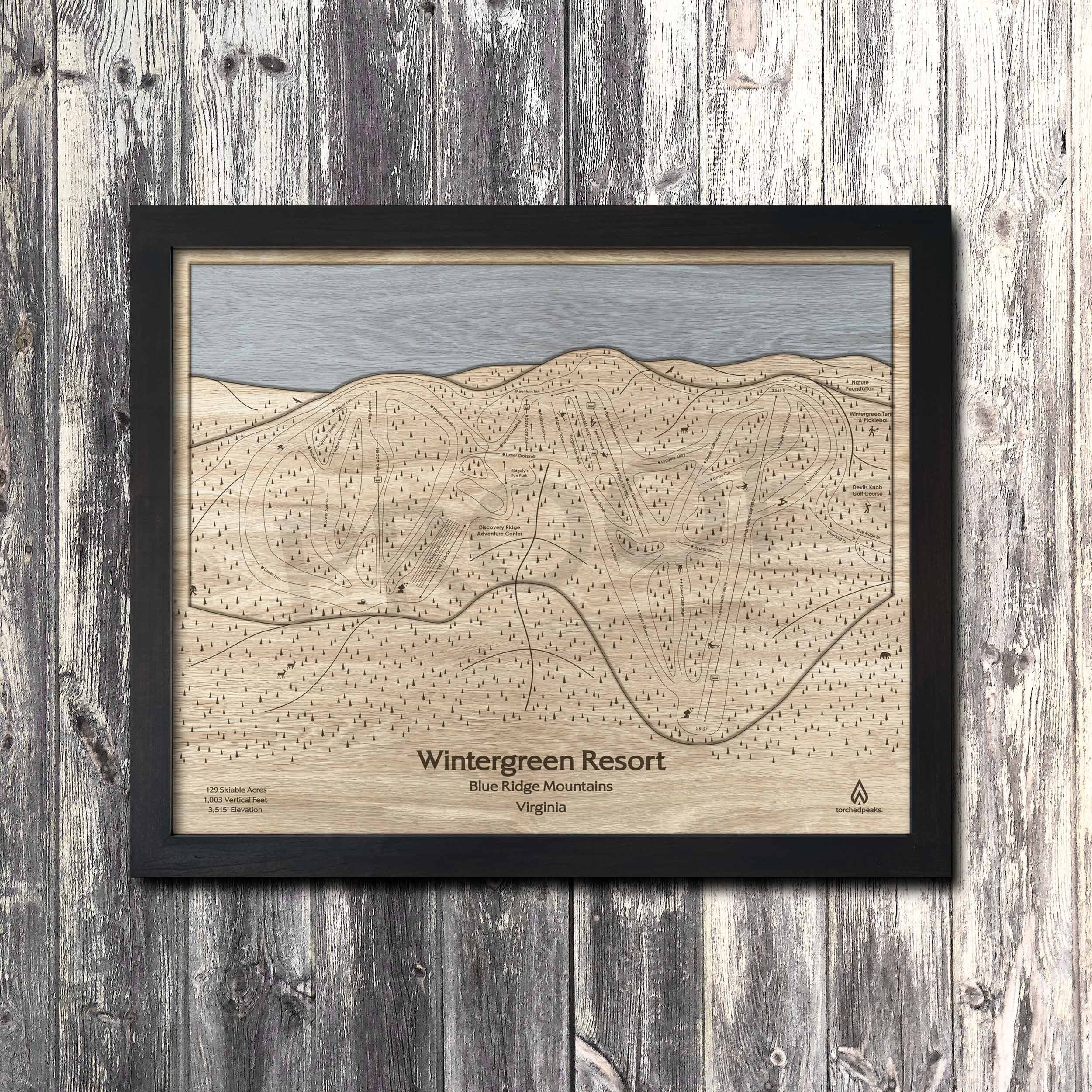 Wintergreen, VA Ski Trail Map Art | Ski Slope Mountain Art, Engraved ...