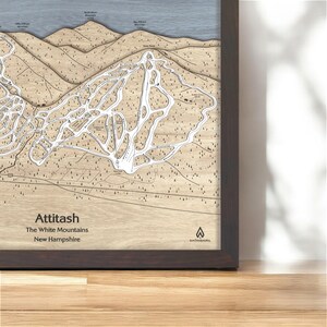 3D Attitash Mountain, NH Ski Trail Map Custom Wood Ski Map, Ski Decor, Ski Slope Mountain Art ...