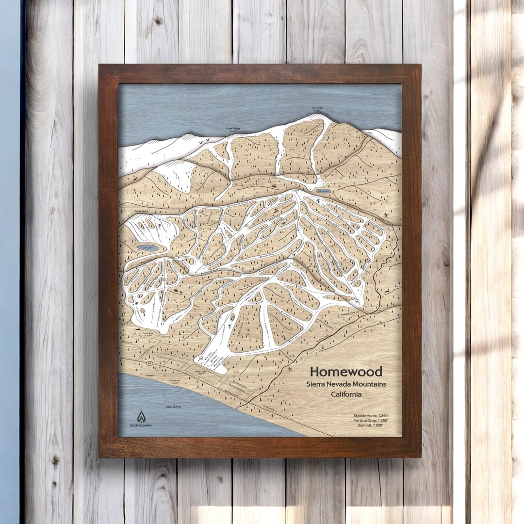 Homewood Mountain, CA Ski Trail Map | Homewood Lake Tahoe, Custom Wood ...
