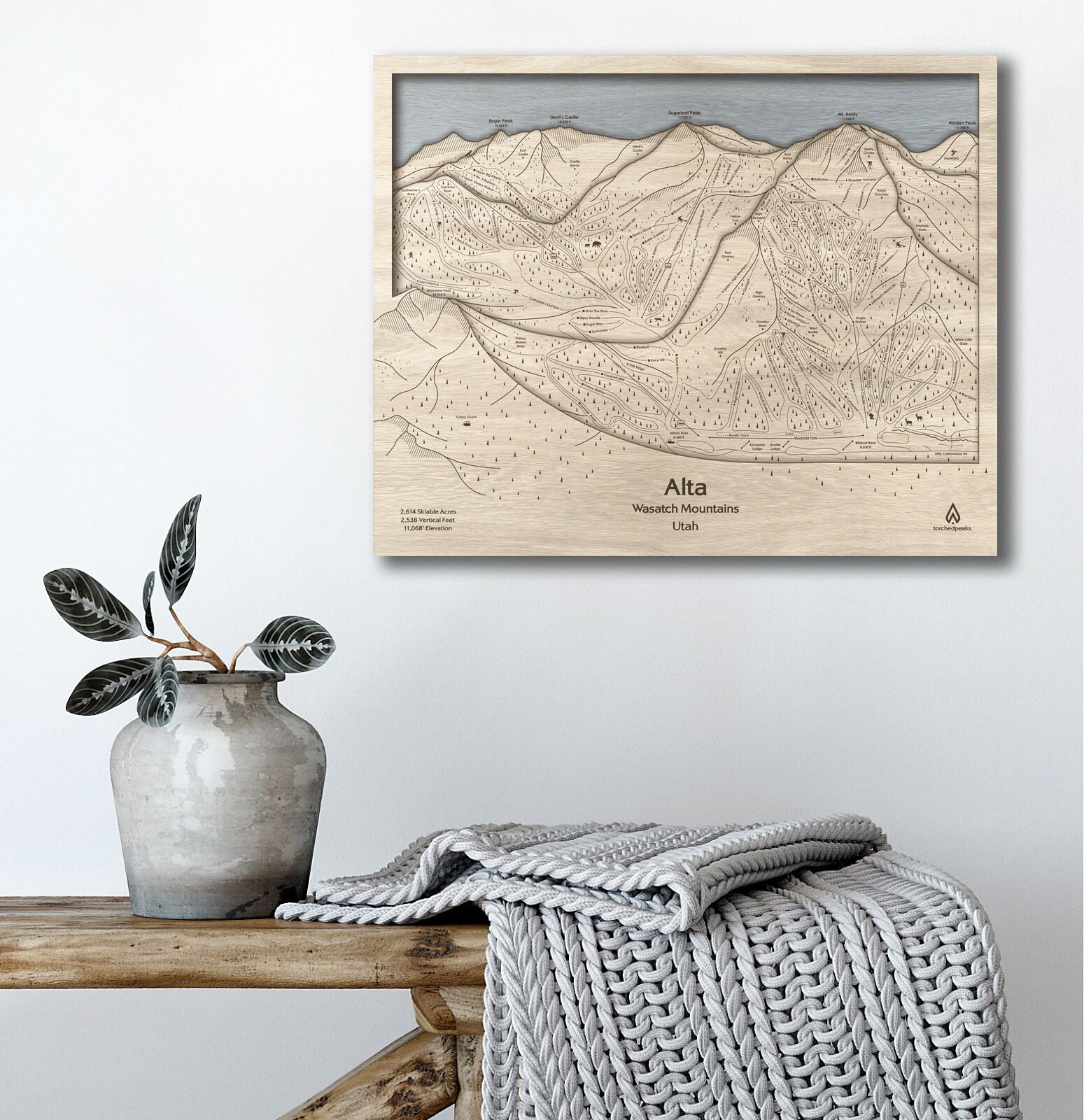 3D Alta, Utah Ski Trail Map Art Ski Slope Art, Wooden Ski Map Art ...
