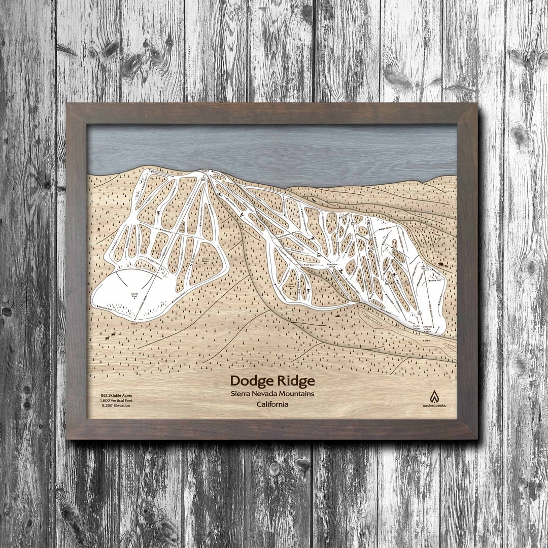 3D Dodge Ridge, CA Ski Trail Map Art Wooden Ski Slope Art, Layered ...