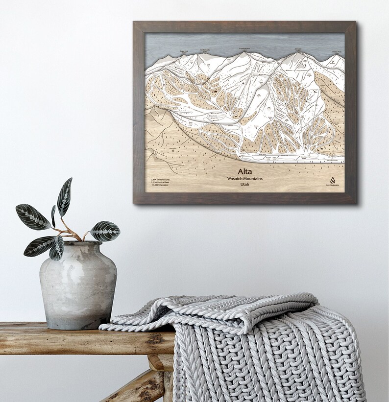 Alta, Utah Ski Trail Map Art | Wooden Alta Ski Resort Map, Skiing Wall ...