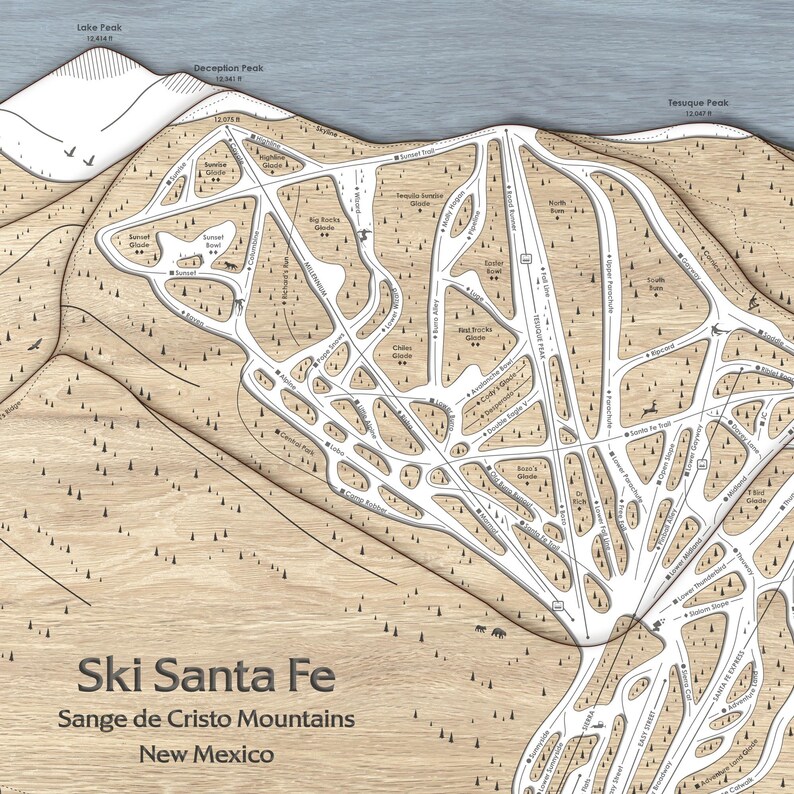 Ski Santa Fe Trail Map | New Mexico Wooden Ski Resort Map | Skiing Wall ...