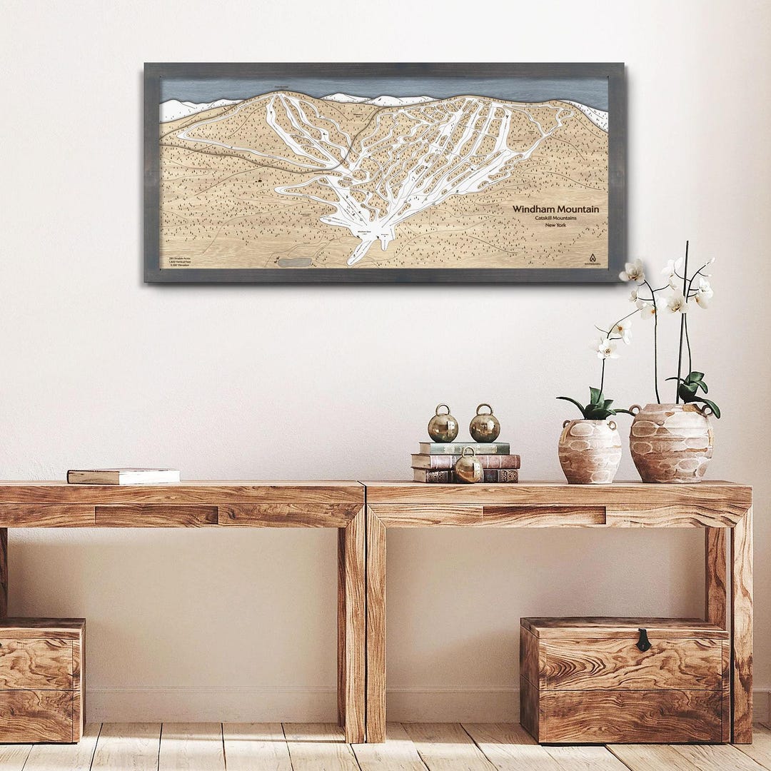 Windham Mountain Club, NY Ski Trail Map Art | Wooden Ski Wall Art ...
