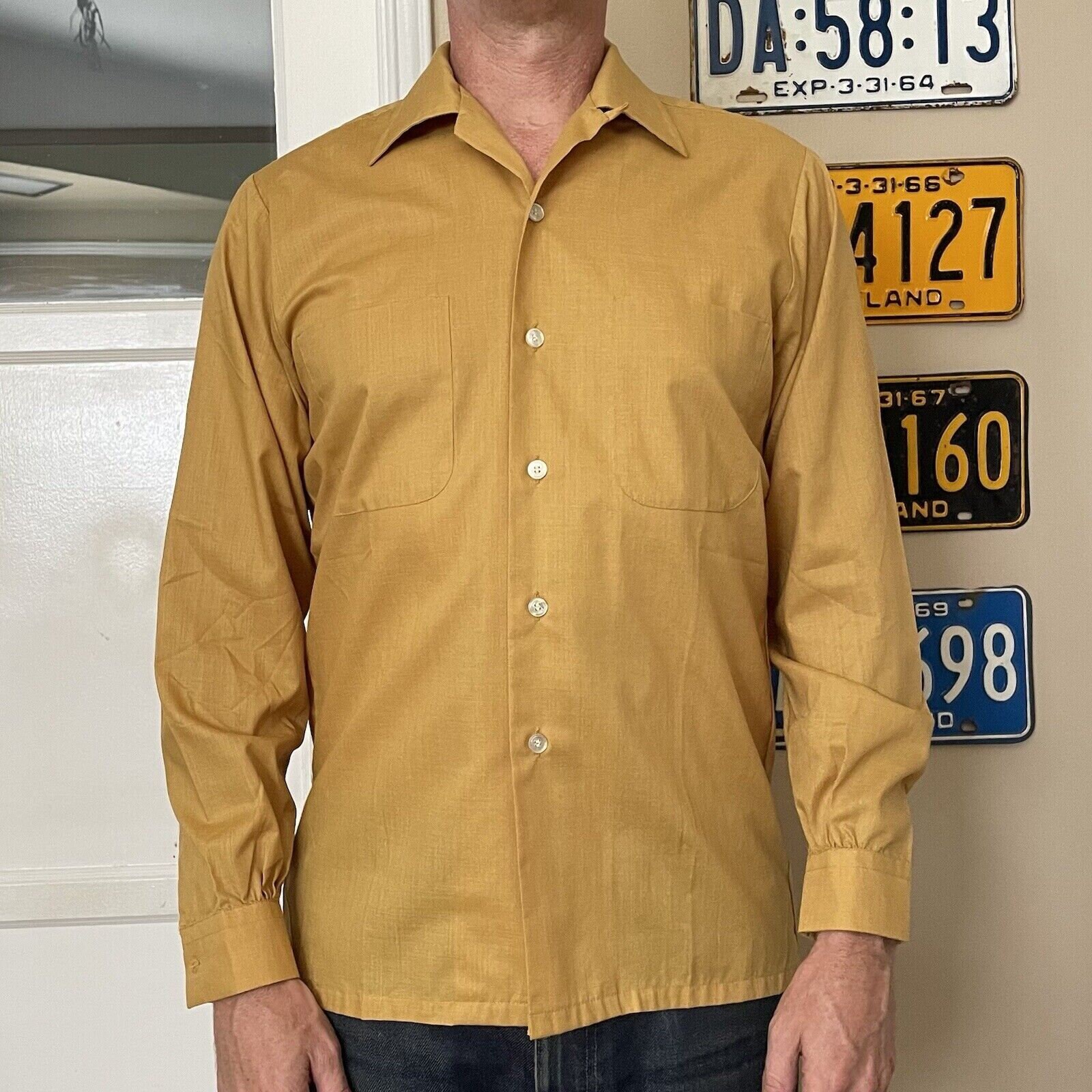 Vintage Donegal 14 Small Button Down Shirt 1960s Loop Collar Gold ...