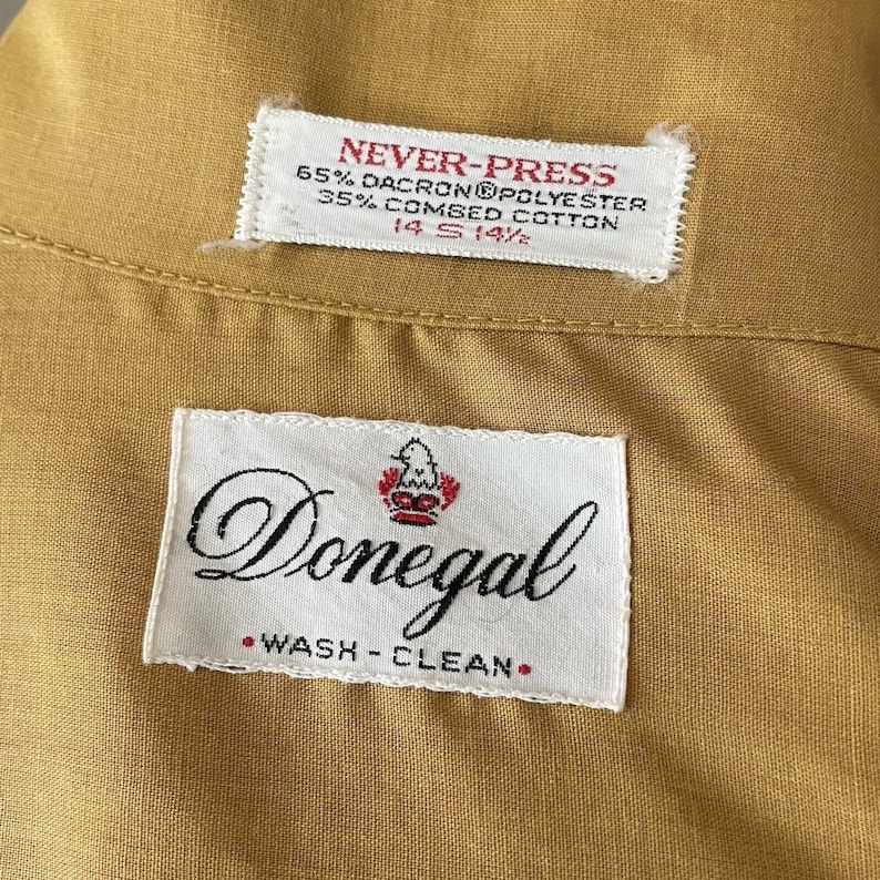 Vintage Donegal 14 Small Button Down Shirt 1960s Loop Collar Gold ...