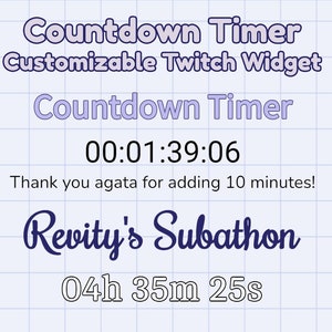 Countdown Timer Widget for Subathon Donothon | Fully Customizable ...