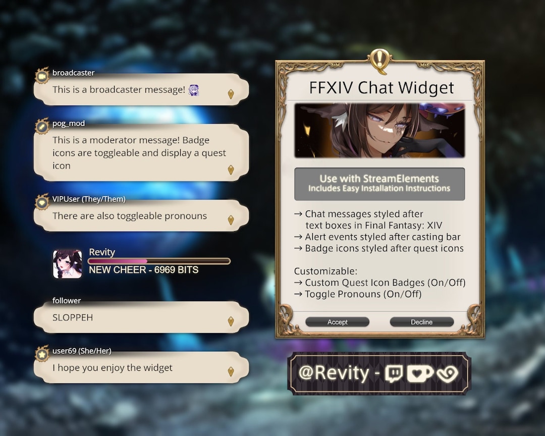 FFXIV Chat Widget for Twitch | Final Fantasy XIV Themed Chat + Alerts | Streamelement Widget for ...
