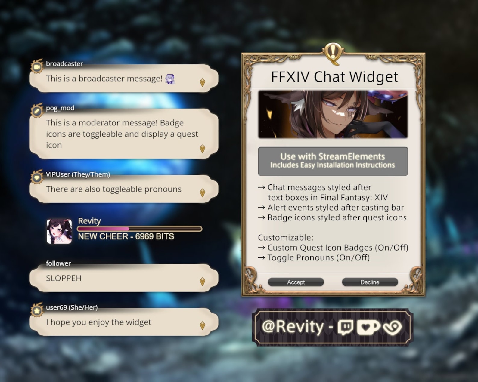 FFXIV Chat Widget for Twitch | Final Fantasy XIV Themed Chat + Alerts | Streamelement Widget for ...