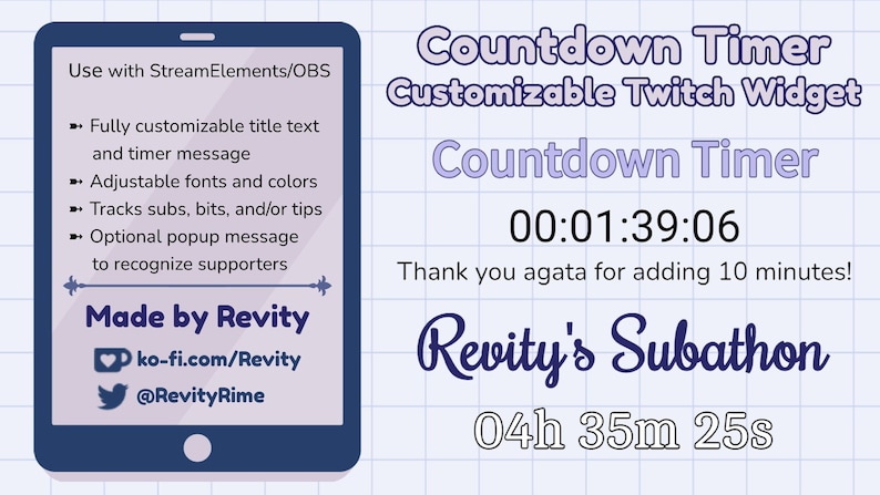 Countdown Timer Widget for Subathon Donothon | Fully Customizable | Stream Widget for Twitch - Etsy