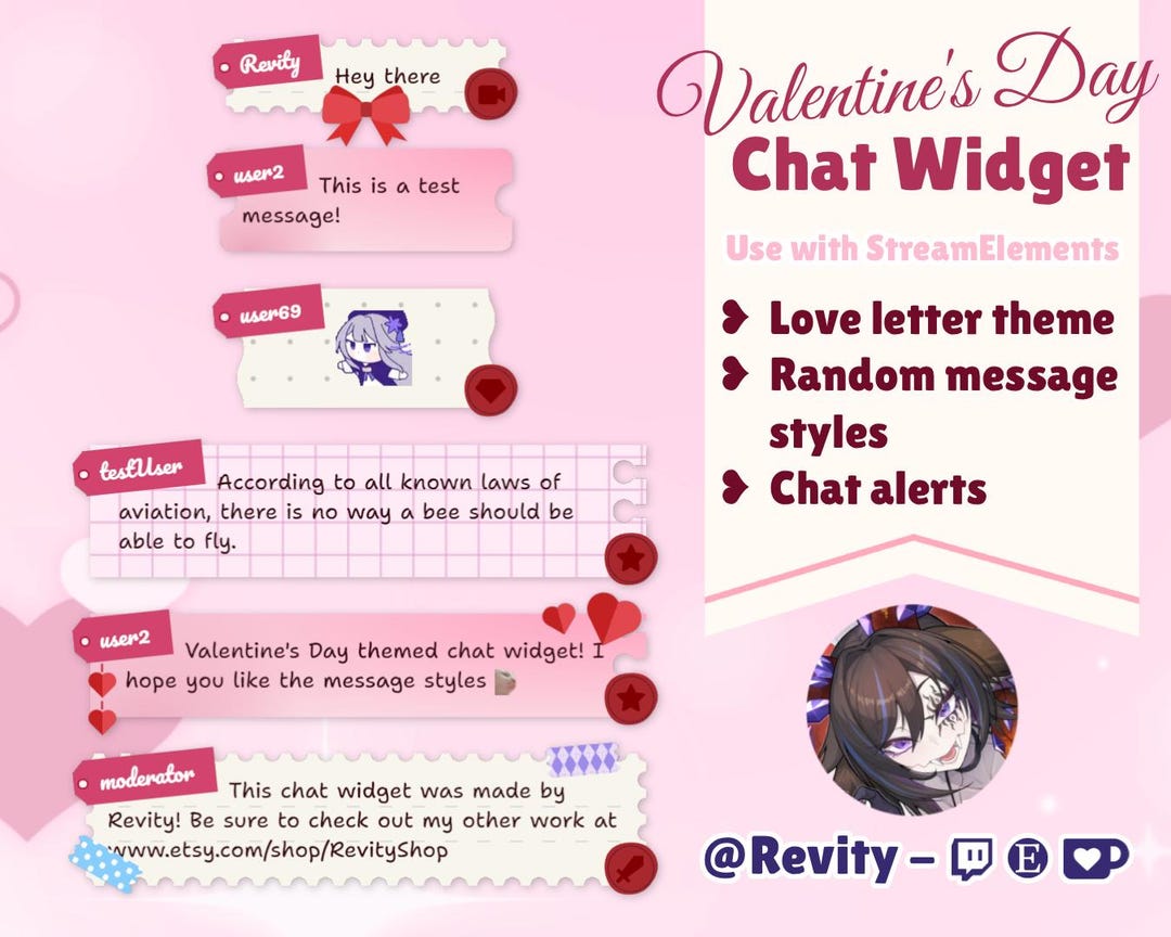 Valentine's Day Lovecore Chat Widget for Twitch | Love Letter Themed ...