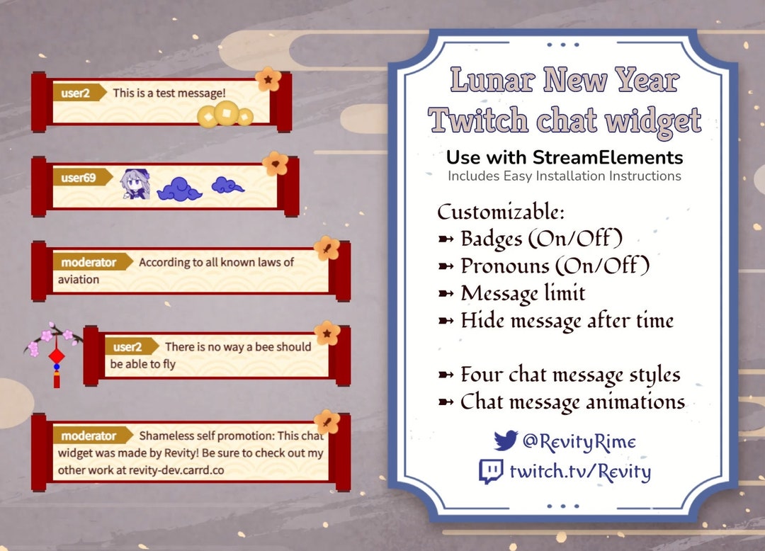 Lunar New Year Chat Widget for Twitch | Animated Elegant Chat for ...