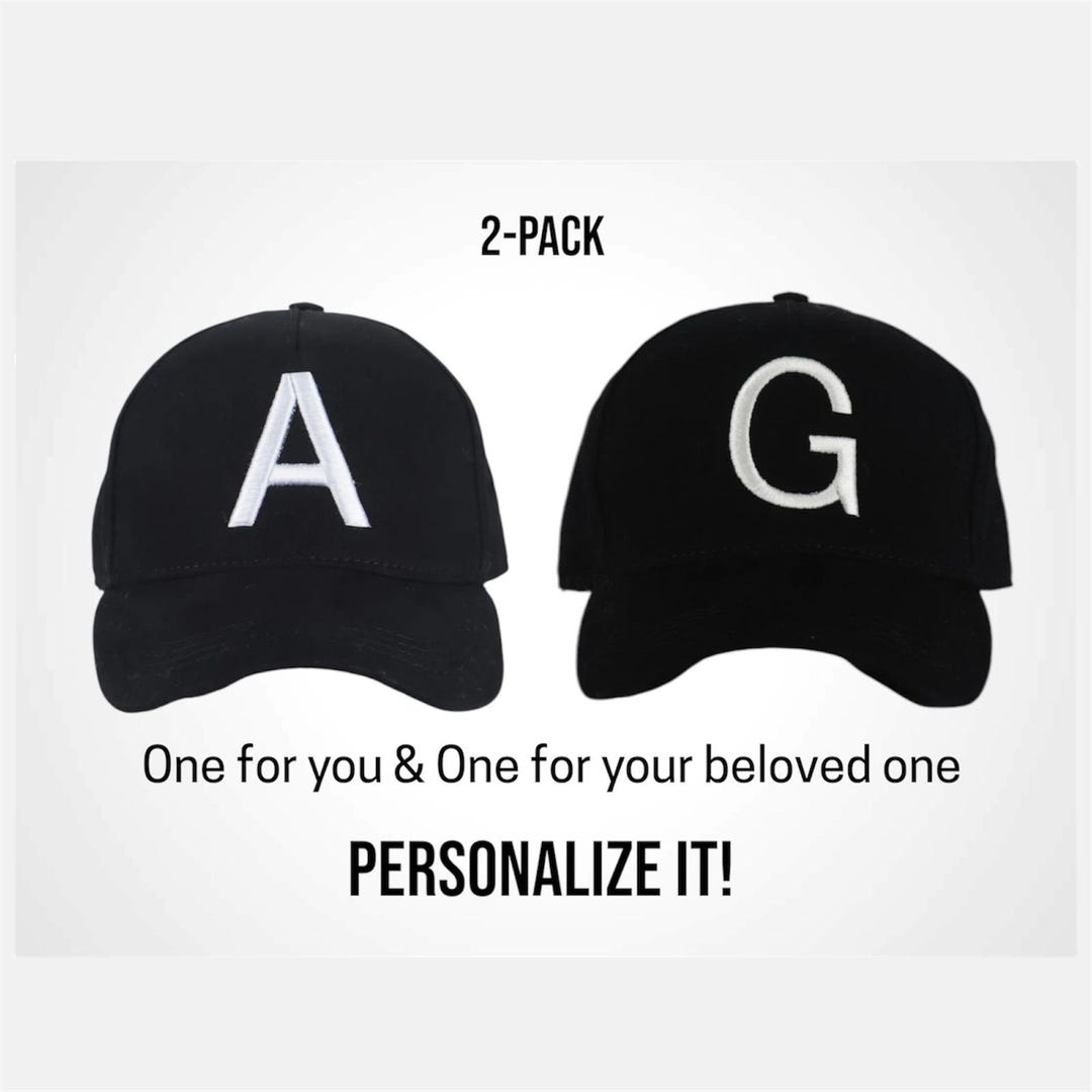 Personalized Black Cap - 2PACK, Custom Embroidered Initials, Cotton Cap ...