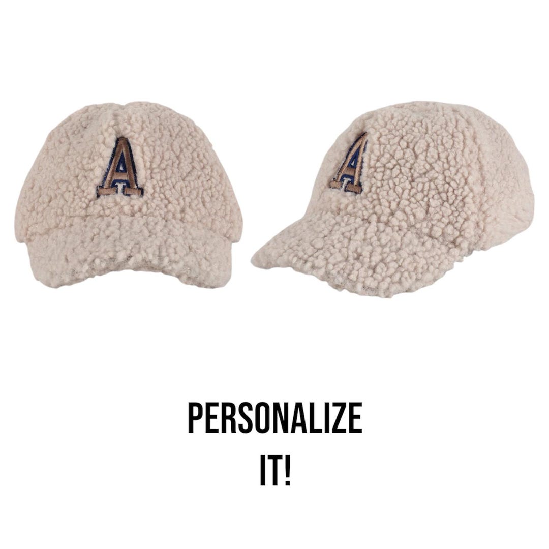 Personalized Shaggy Beige Cap - Custom Embroidered Initials, Beige Cap ...