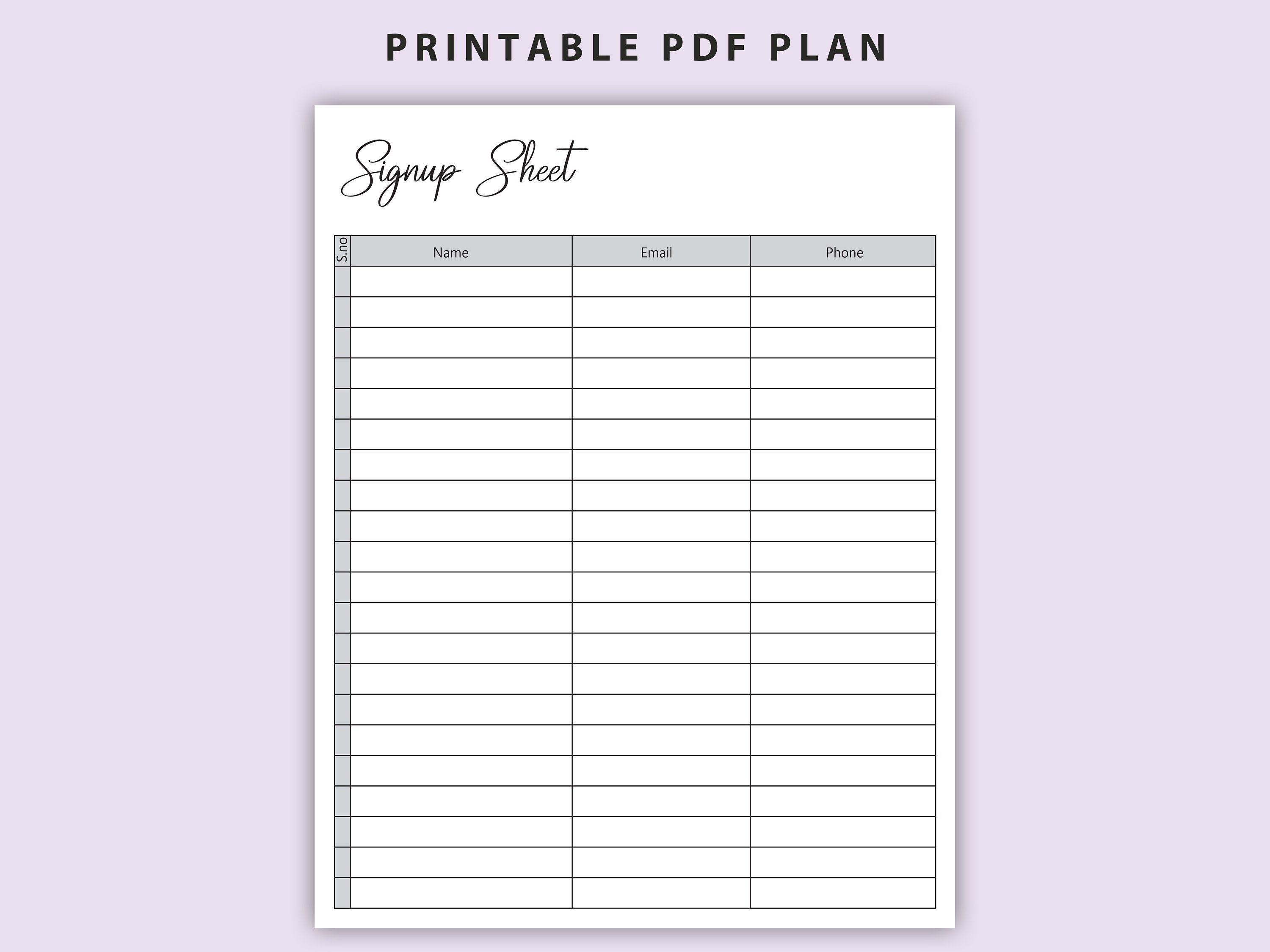 Signup Sheet, Registration Form, Event Sign-up, Volunteer Registration ...