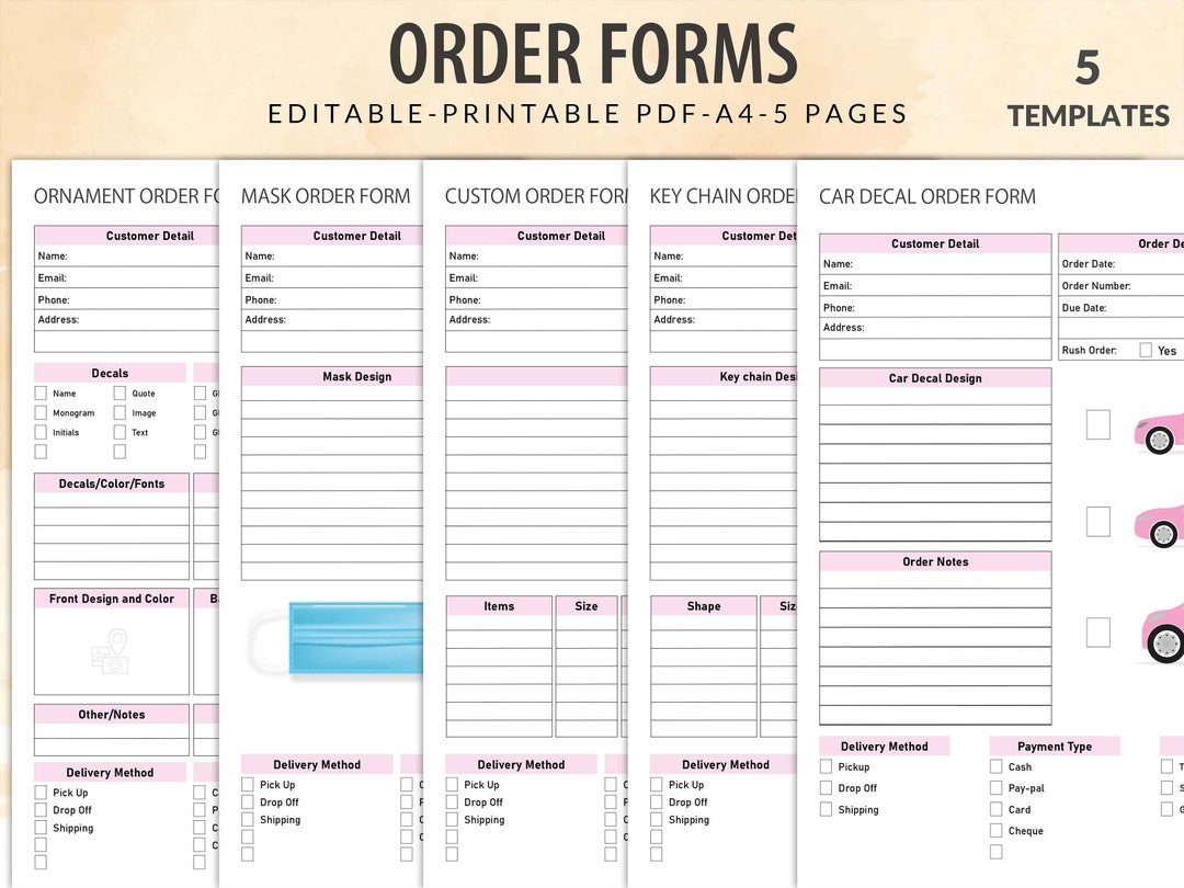 5 Editable Order Forms Bundle, Order Form Template Printable, Printable ...
