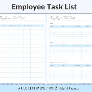 Employee Task List Template: Staff Assignments, Work Checklist (PDF) - Etsy