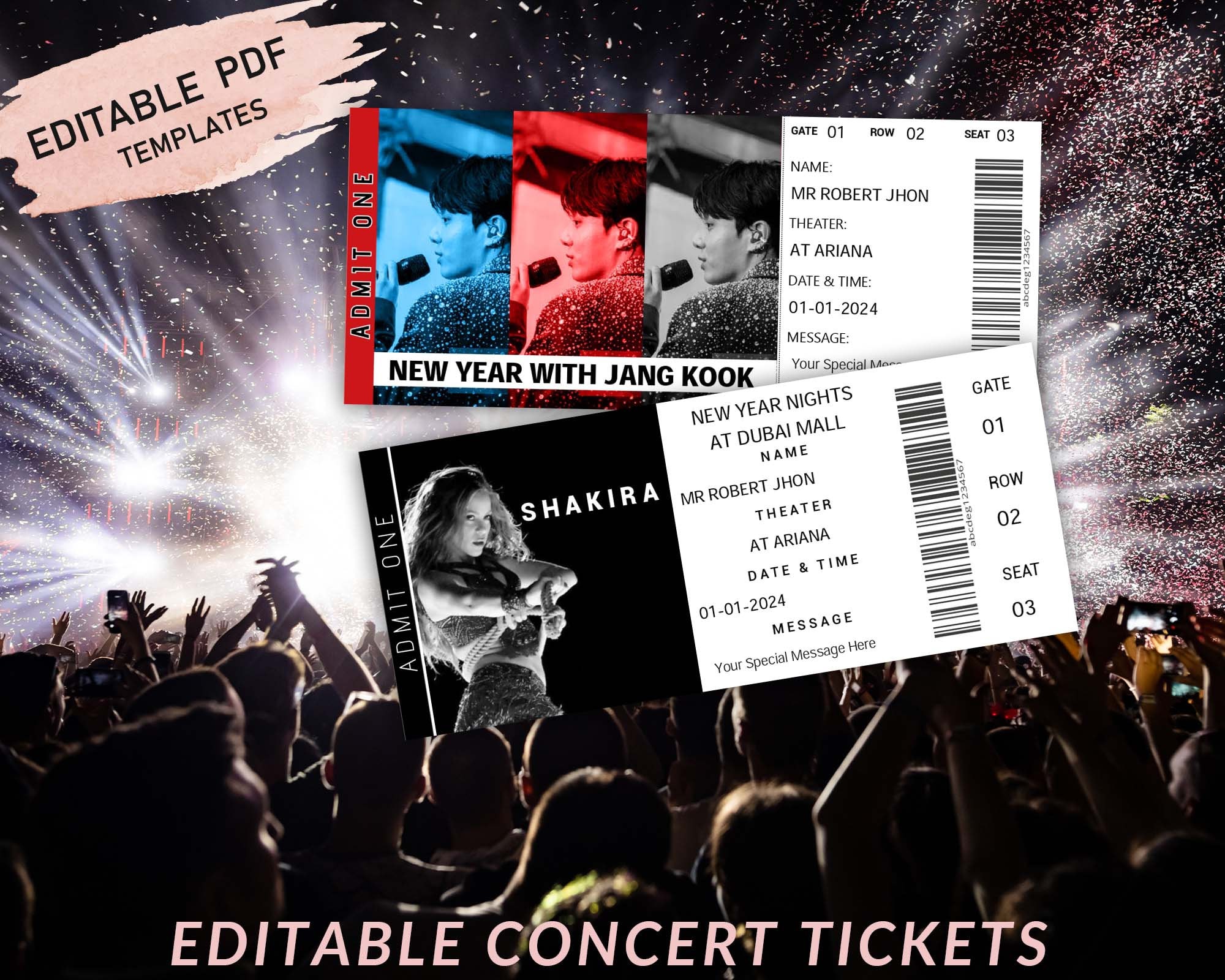 Editable Concert Ticket Template: Printable Event Invitation (PDF) - Etsy