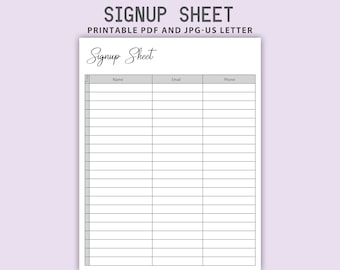 Volunteer Sign-up Sheet: Printable Registration Form - Etsy