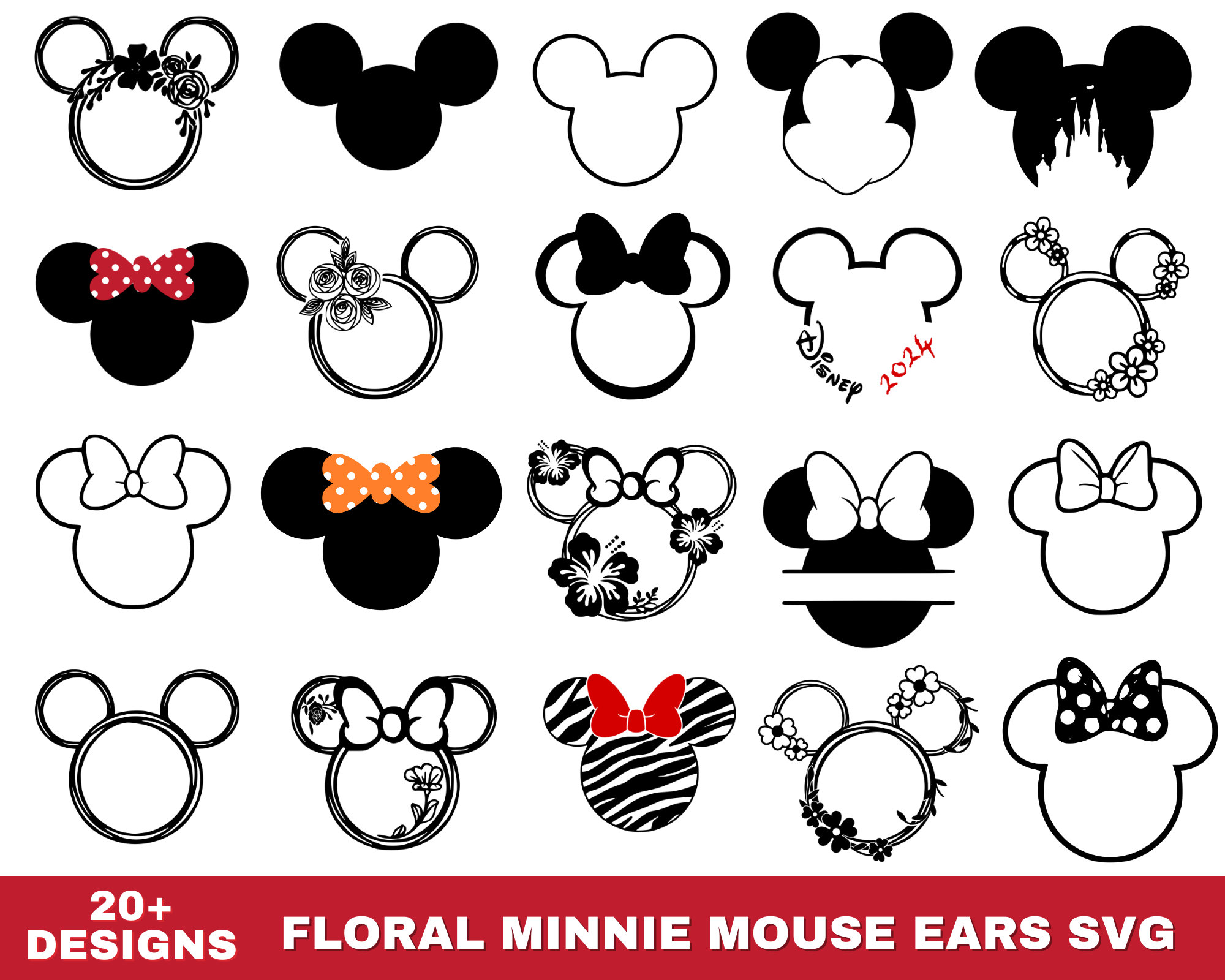 Floral Minnie Ears SVG: Mickey Mouse Shirt Cut File (digital Download ...