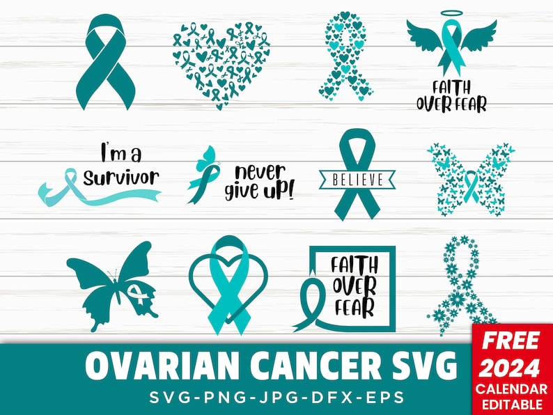 Ovarian Cancer Awareness SVG Bundle: Teal Ribbon Designs (digital Files ...