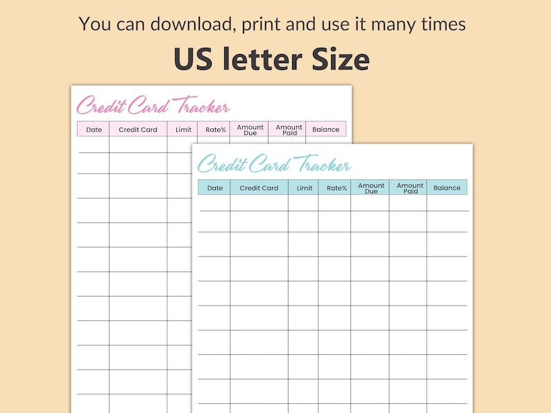 Credit Card Tracker Printable: Finance Budget Planner (US Letter PDF ...