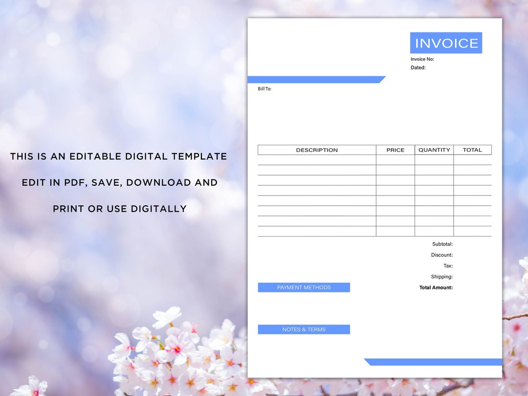 Invoice Template Editable, Billing Template, Invoice Generator, Payment ...