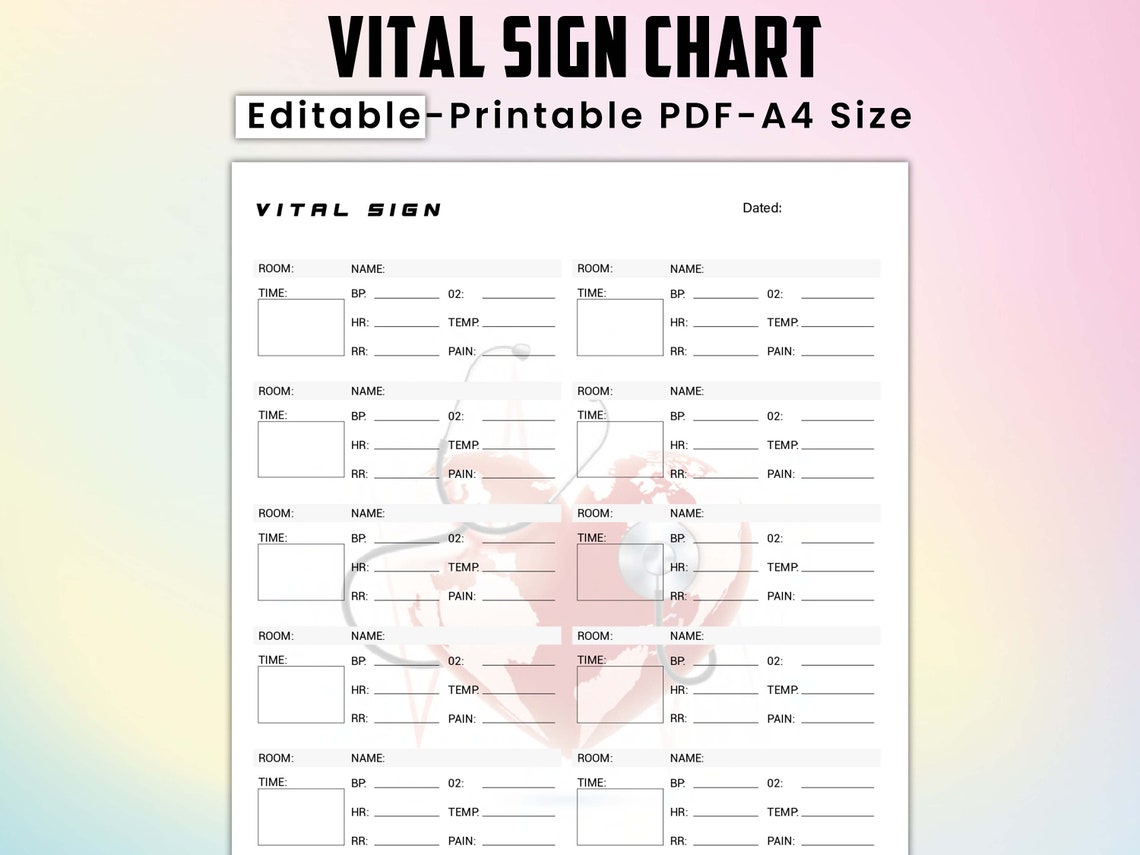 Editable and Printable Vital Sign Chart, Vital Sign Log, Vital Sign ...