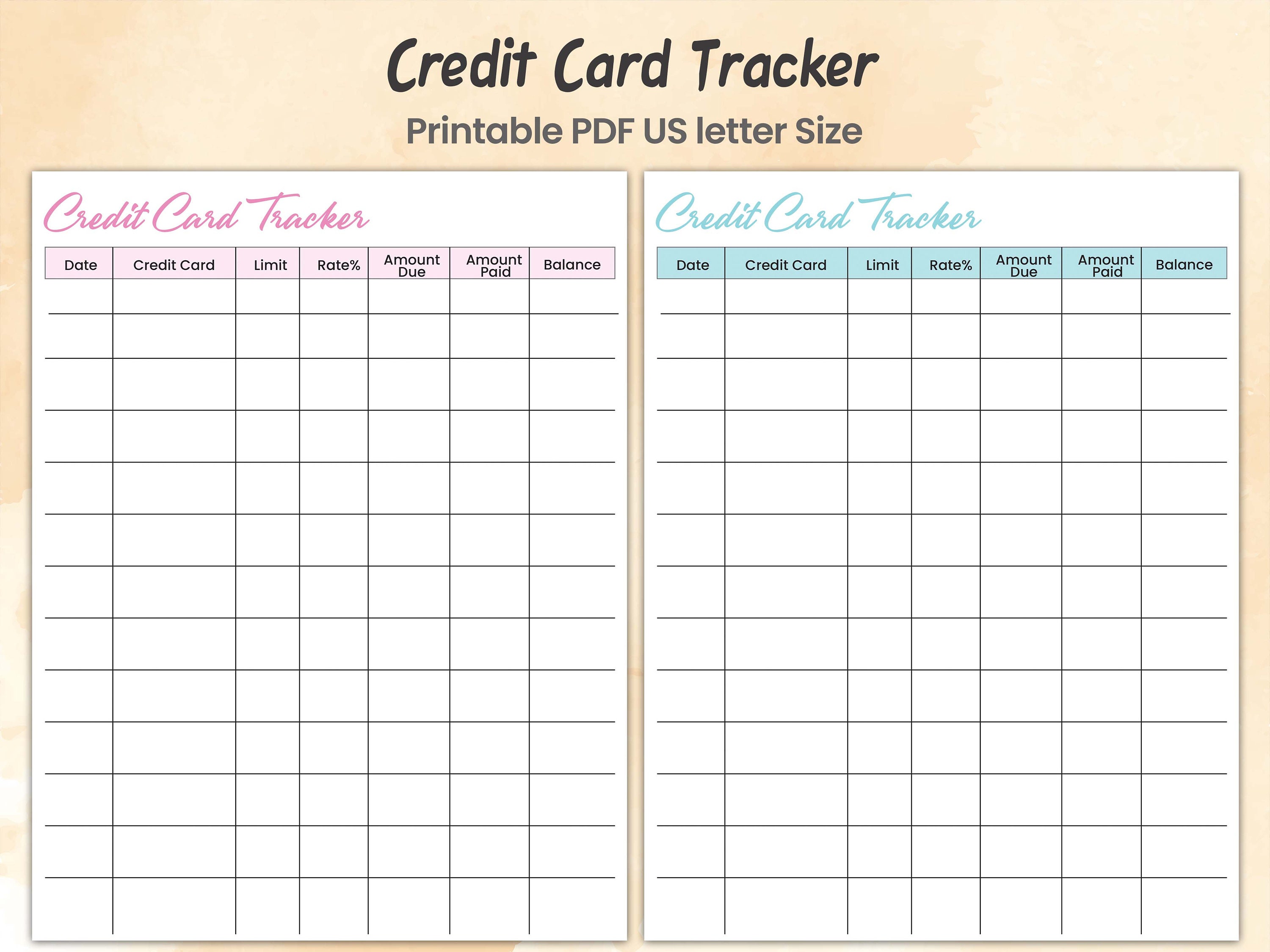 Credit Card Tracker Printable: Finance Budget Planner (US Letter PDF ...